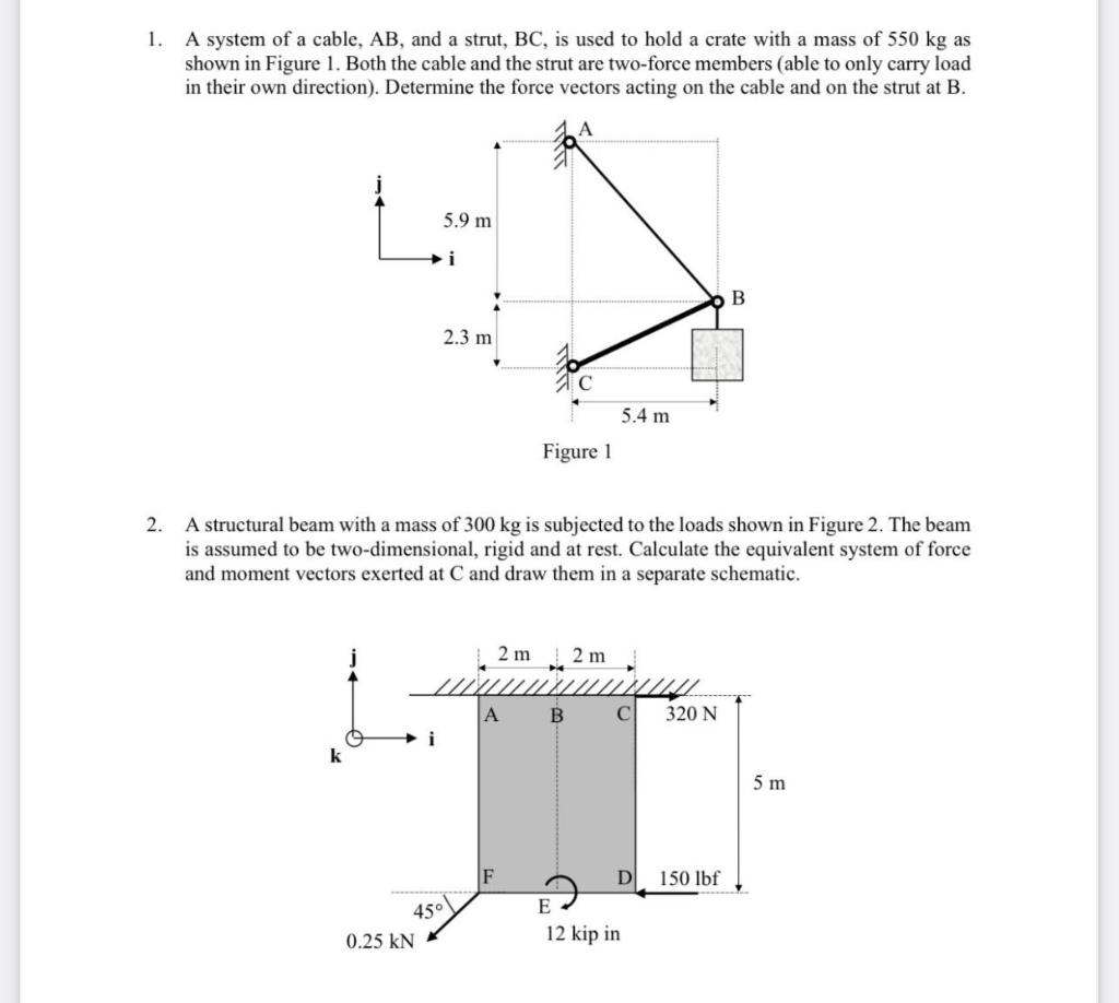 Solved 1. A system of a cable, AB, and a strut, BC, is used | Chegg.com