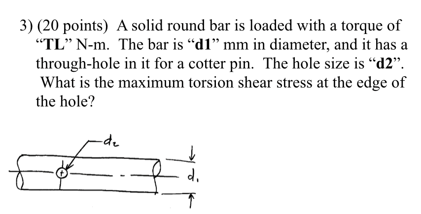 Solved 3) (20 points) A solid round bar is loaded with a | Chegg.com