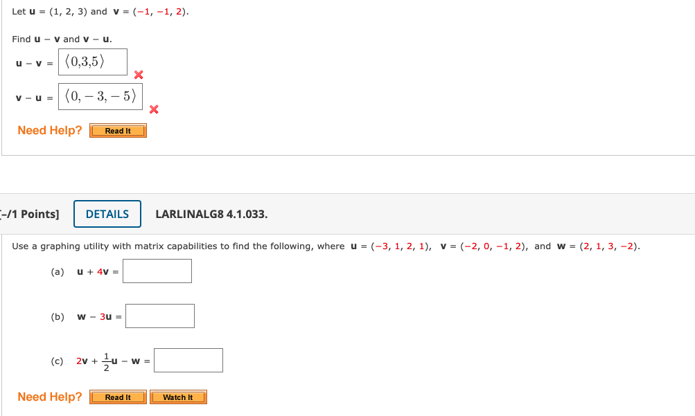 Solved Let u = (1, 2, 3) and v = (-1,-1,2). Find u - V and | Chegg.com