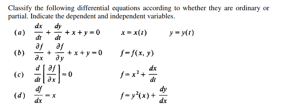 Solved Classify the following differential equations | Chegg.com