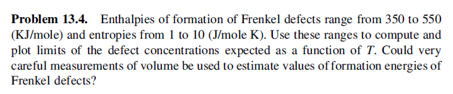 Problem 13.4. ﻿Enthalpies of formation of Frenkel | Chegg.com