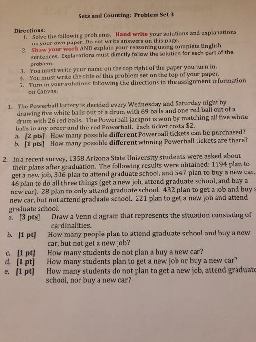 Solved Sets and Counting: Problem Set 3 Directions: 1. Solve | Chegg.com