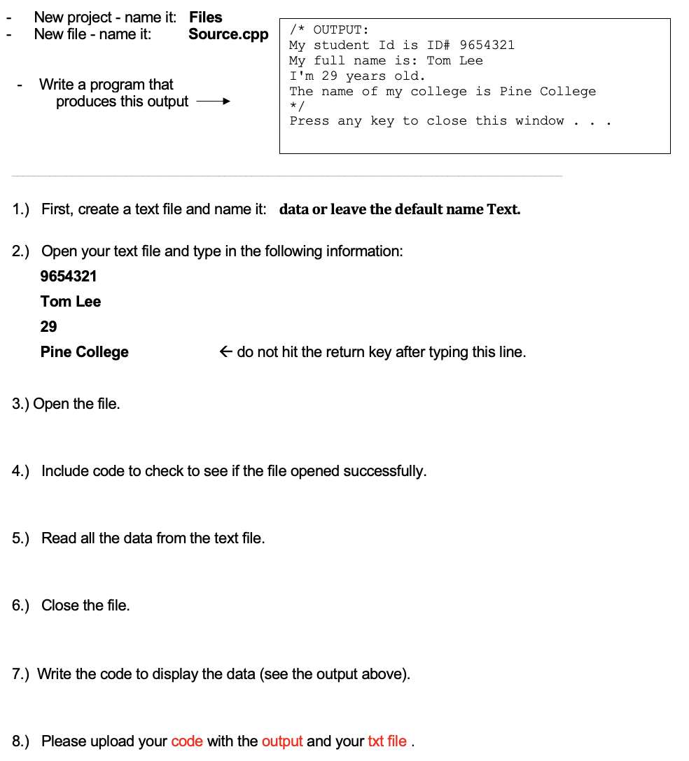 Solved New project - name it: Files New file - name it: | Chegg.com