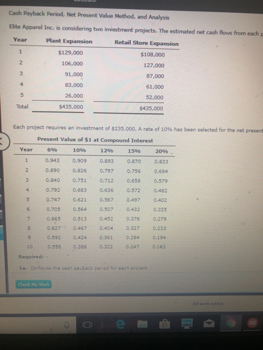 Solved Cash Payback Period, Net Present Value Method, and | Chegg.com