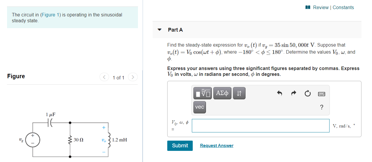 Solved M Review Constants The circuit in (Figure 1) is | Chegg.com