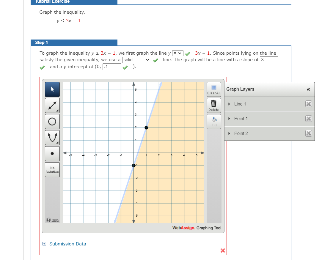 Solved Tutorial Exercise Graph the inequality. y s 3x - 1 | Chegg.com
