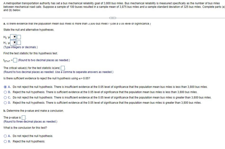 Solved A metropolitan transportation authority has set a bus | Chegg.com