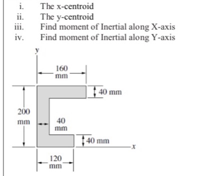 Solved The x-centroid ii. The y-centroid iii. Find moment | Chegg.com