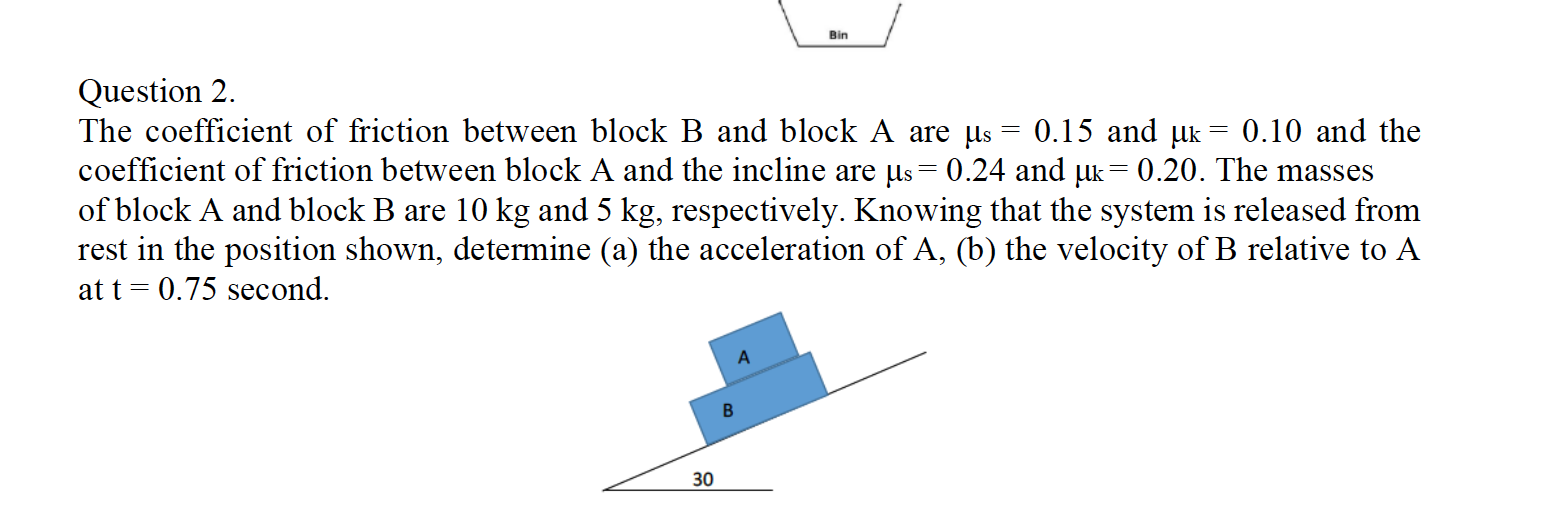 Solved Question 2. The coefficient of friction between block | Chegg.com