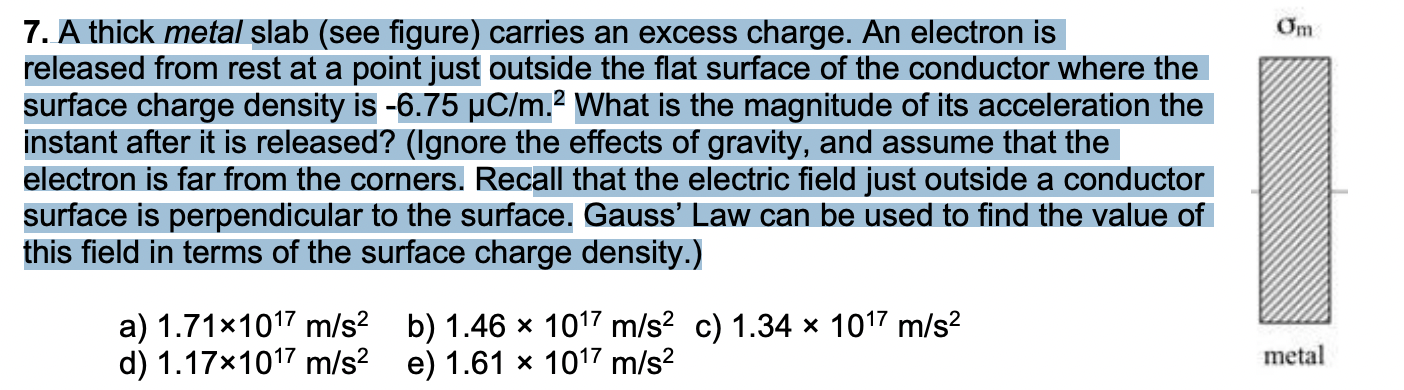 Solved A thick metal slab carries an excess charge. An | Chegg.com