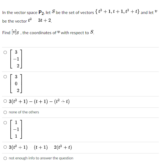 Solved u In the vector space P2, let S be the set of vectors | Chegg.com