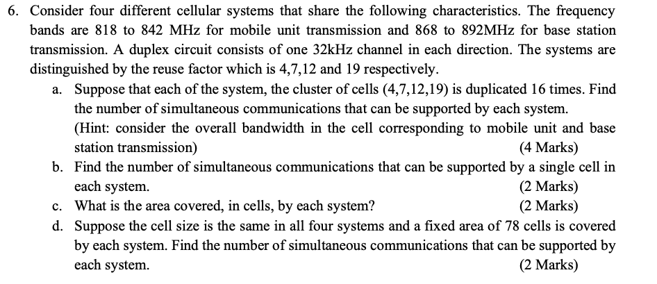Solved 6. Consider four different cellular systems that | Chegg.com