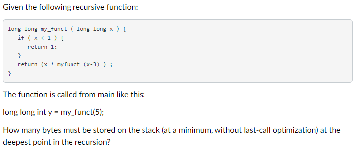 Solved Given the following recursive function: long long | Chegg.com