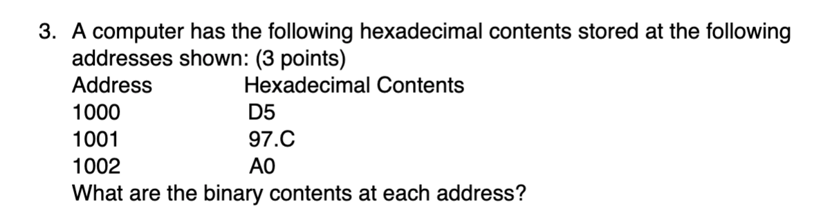 Solved 3. A computer has the following hexadecimal contents | Chegg.com