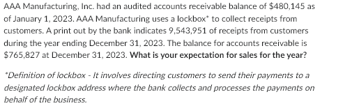 Solved AAA Manufacturing, Inc. had an audited accounts | Chegg.com