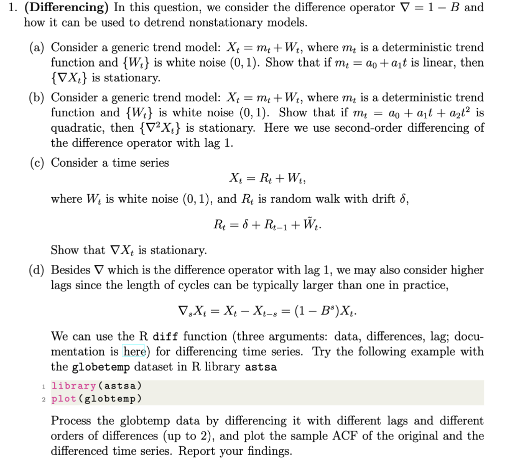 (Differencing) In this question, we consider the | Chegg.com