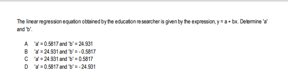 The linear regression equation obtained by the | Chegg.com