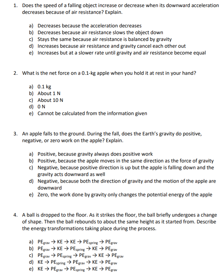 Solved 1. Does the speed of a falling object increase or | Chegg.com