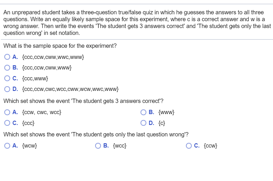 Solved An unprepared student takes a three-question | Chegg.com