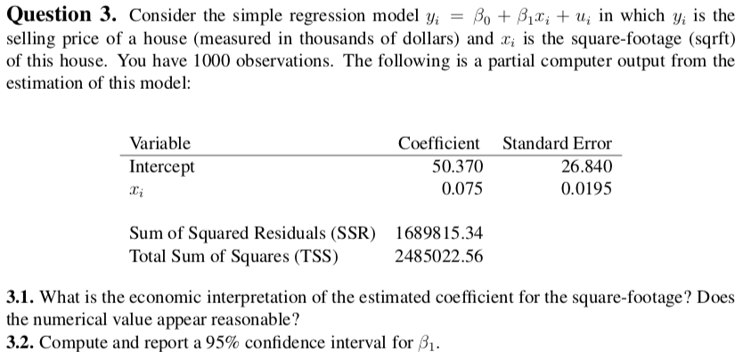 Solved Question 3. Consider the simple regression model yi = | Chegg.com