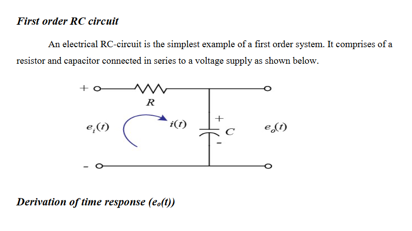 Solved First Order Rc Circuit An Electrical Rc Circuit Is