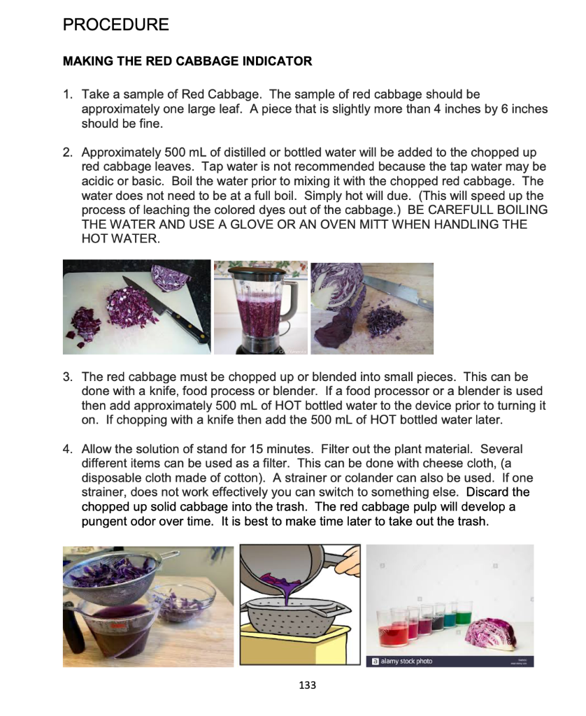 Solved PROCEDURE MAKING THE RED CABBAGE INDICATOR 1. Take a | Chegg.com