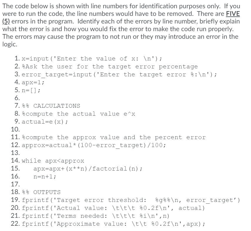 Solved The code below is shown with line numbers for | Chegg.com