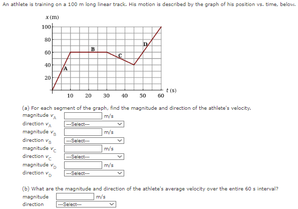 Solved An athlete is training on a 100m ﻿long linear track. | Chegg.com