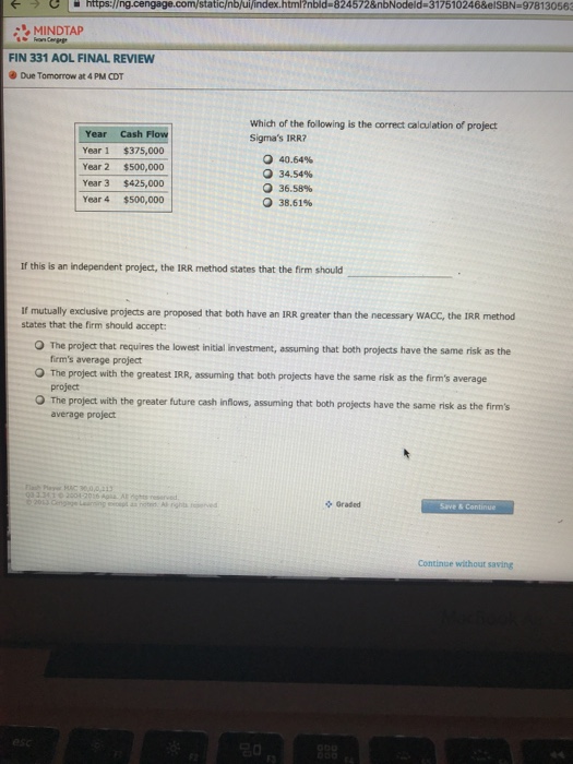Solved Due Tomorrow at 4 PM COT Attempts: 11. Internal rate | Chegg.com