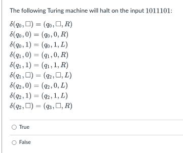 Solved The following Turing machine will halt on the input | Chegg.com
