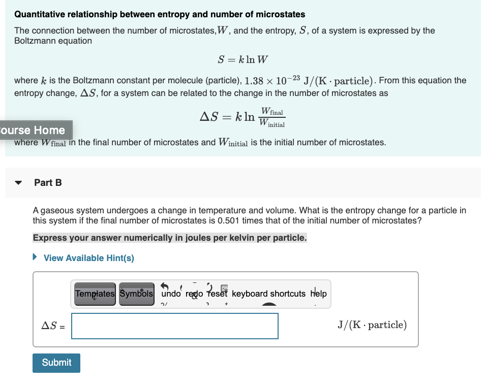 Solved Quantitative relationship between entropy and number | Chegg.com