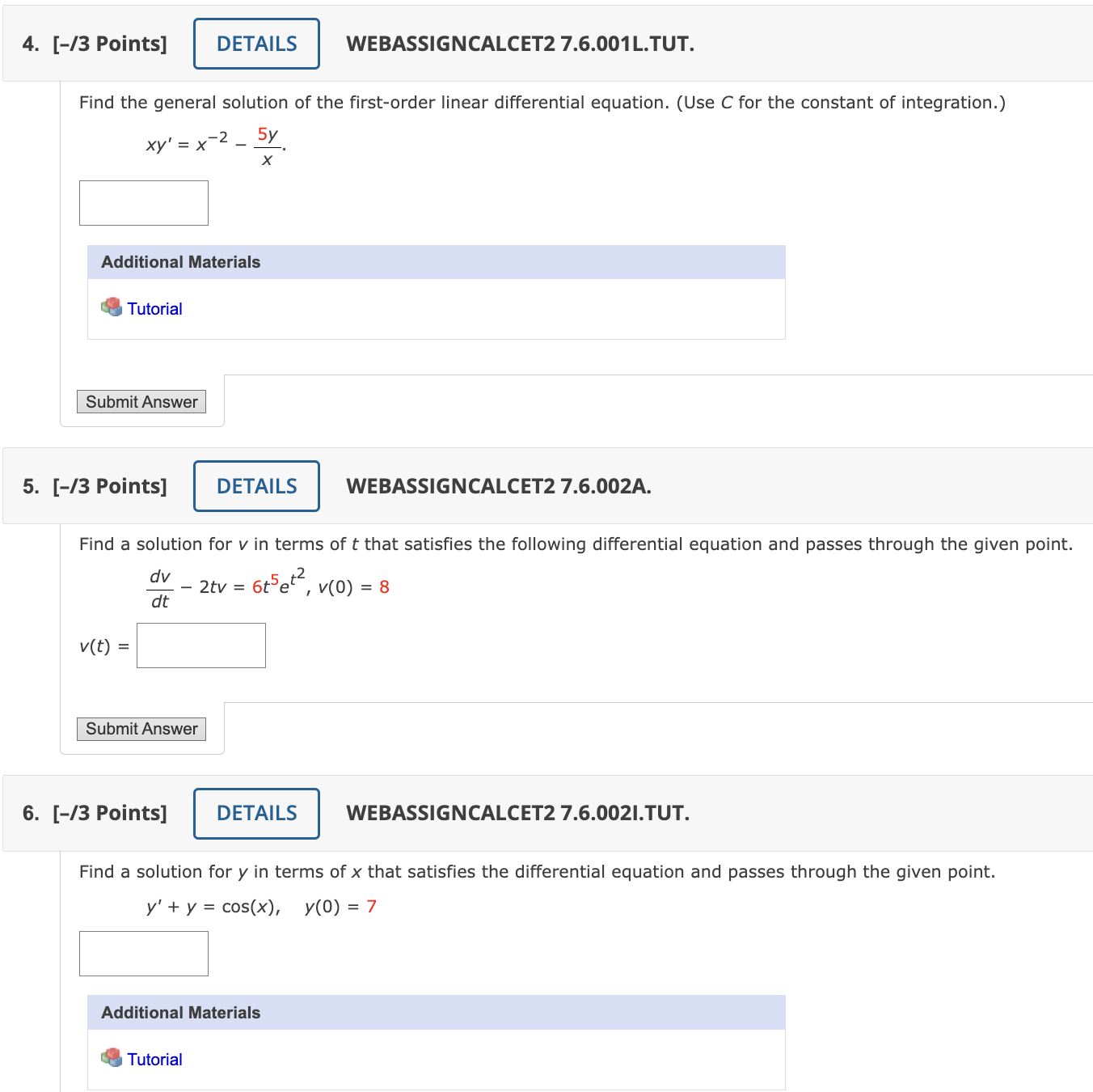 Solved 4. [−/3 Points] WEBASSIGNCALCET2 7.6.001L.TUT. Find | Chegg.com