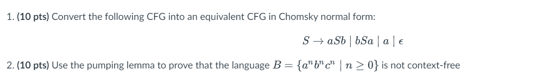 (10 pts) ﻿Convert the following CFG ﻿into an | Chegg.com