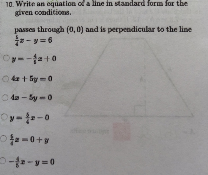 Solved 10. Write an equation of a line in standard form for | Chegg.com