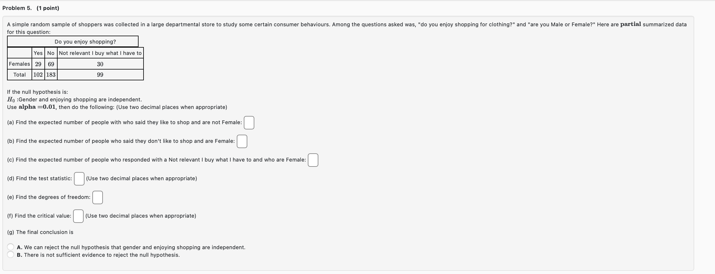 Solved Problem 5. (1 ﻿point) ﻿for this question: If the null | Chegg.com