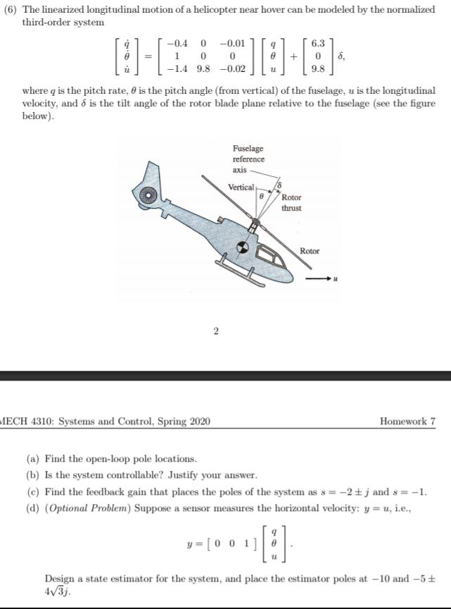 (6) The linearized longitudinal motion of a | Chegg.com