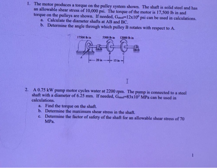 Solved 1· The motor produces a torque on the pulley system | Chegg.com