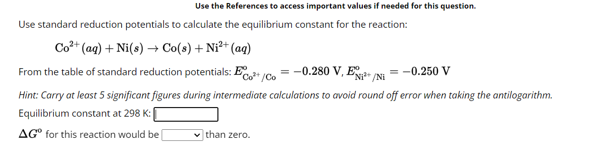 Solved Co2+(aq)+Ni(s)→Co(s)+Ni2+(aq) From the table of | Chegg.com
