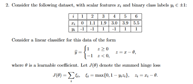 Consider the following datasct, with scalar features | Chegg.com
