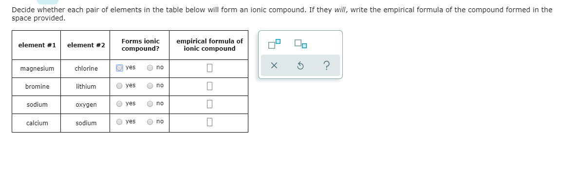 Solved Decide whether each pair of elements in the table | Chegg.com