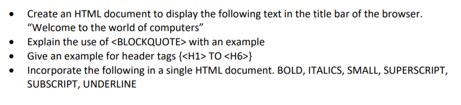 Solved . Create an HTML document to display the following | Chegg.com