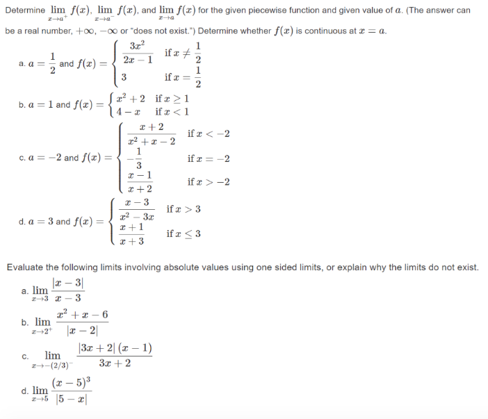 Solved Determine limx→a+f(x),limx→a−f(x), and limx→af(x) for | Chegg.com
