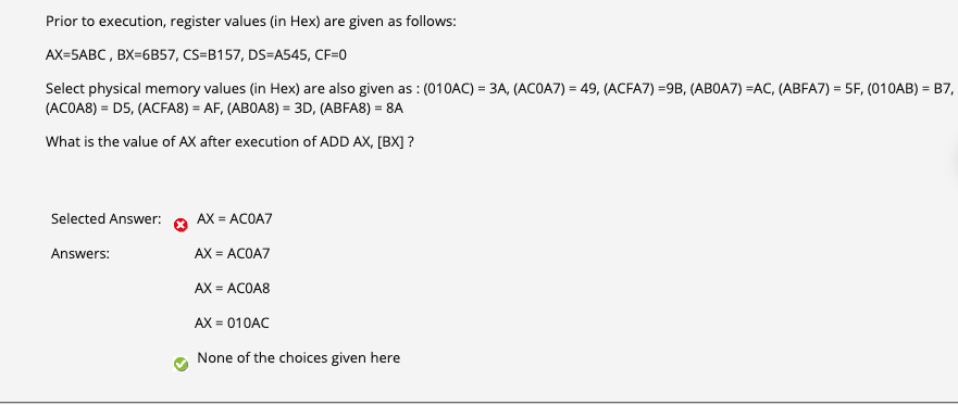 Solved Prior to execution, register values in Hex) are given | Chegg.com