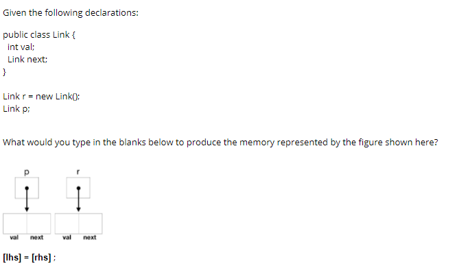 Solved Given the following declarations: public class Link { | Chegg.com