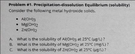 Problem #1. Precipitation-dissolution Equilibrium | Chegg.com