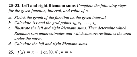 Solved 25-32. Left and right Riemann sums Complete the | Chegg.com