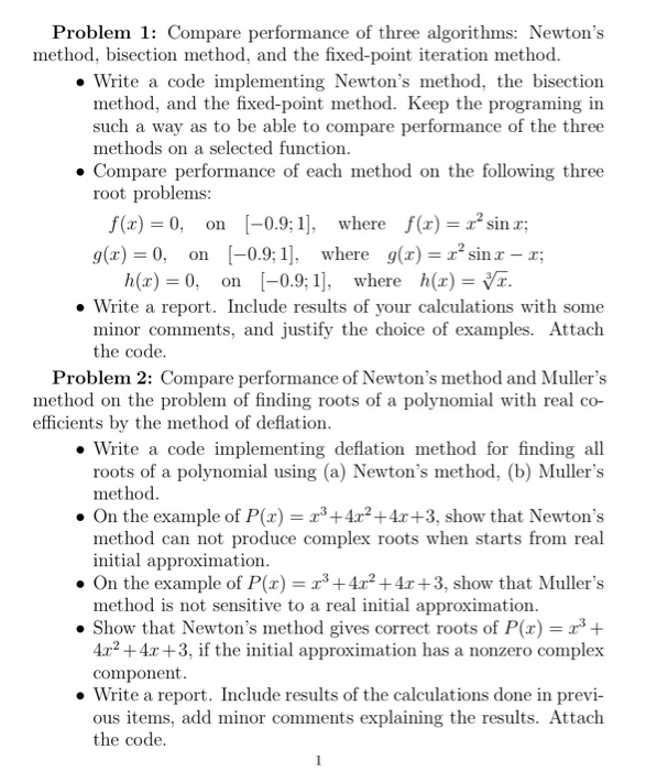 Solved Problem 1: Compare performance of three algorithms: | Chegg.com