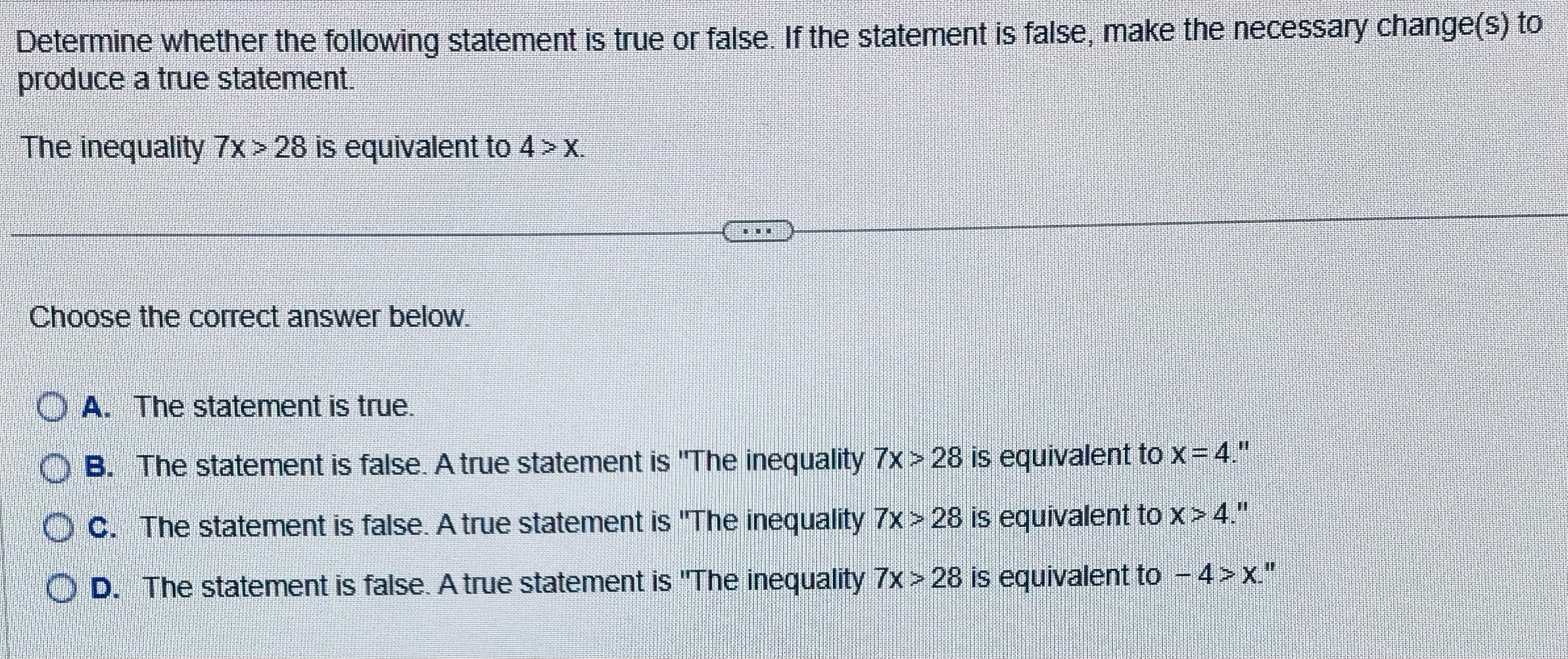 Solved Determine whether the following statement is true or | Chegg.com