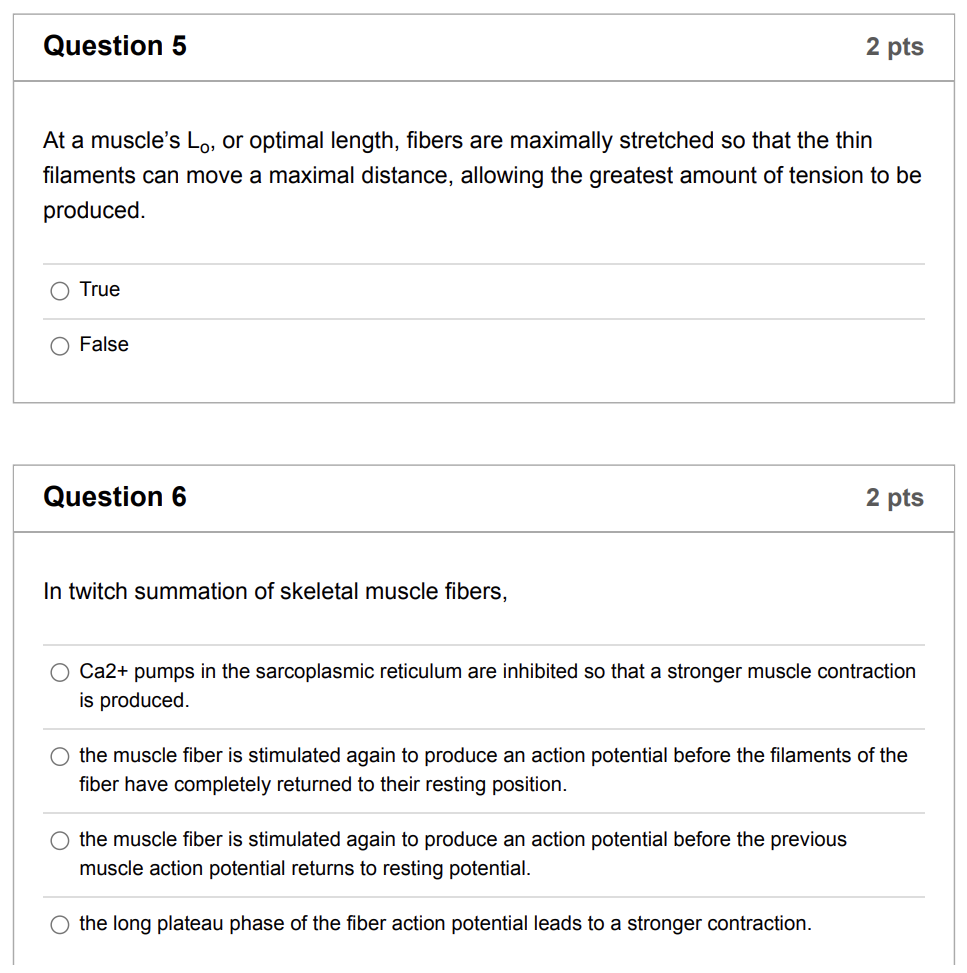 Solved Question 5 2 pts At a muscle's Lo, or optimal length, | Chegg.com