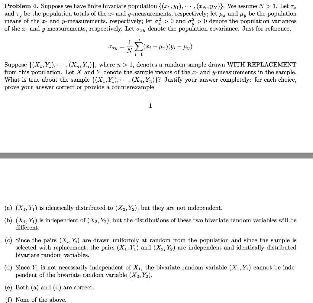 Solved Problem 4. Suppose we have finite bivariate | Chegg.com